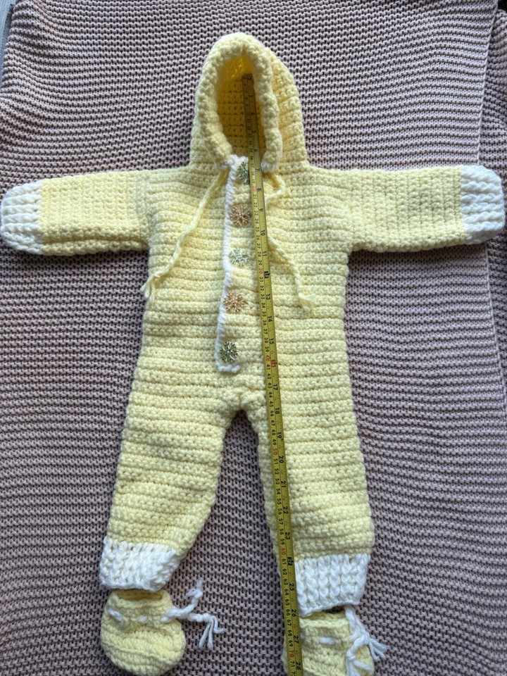Handmade Pramsuit Hooded With Shoes Yellow Gender Neutral Warm Crochet ...