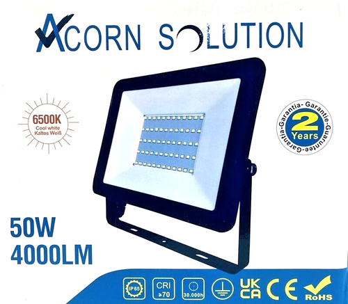 Bright Source LED Floodlights, IP65, Black, 120°, 6500K Daylight 50W ...