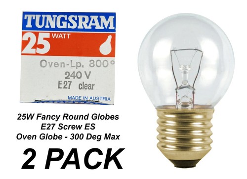 2 x 25W Clear Oven Pilot Light Globe Bulb Lamp E27 Screw 300 Degree Max ...