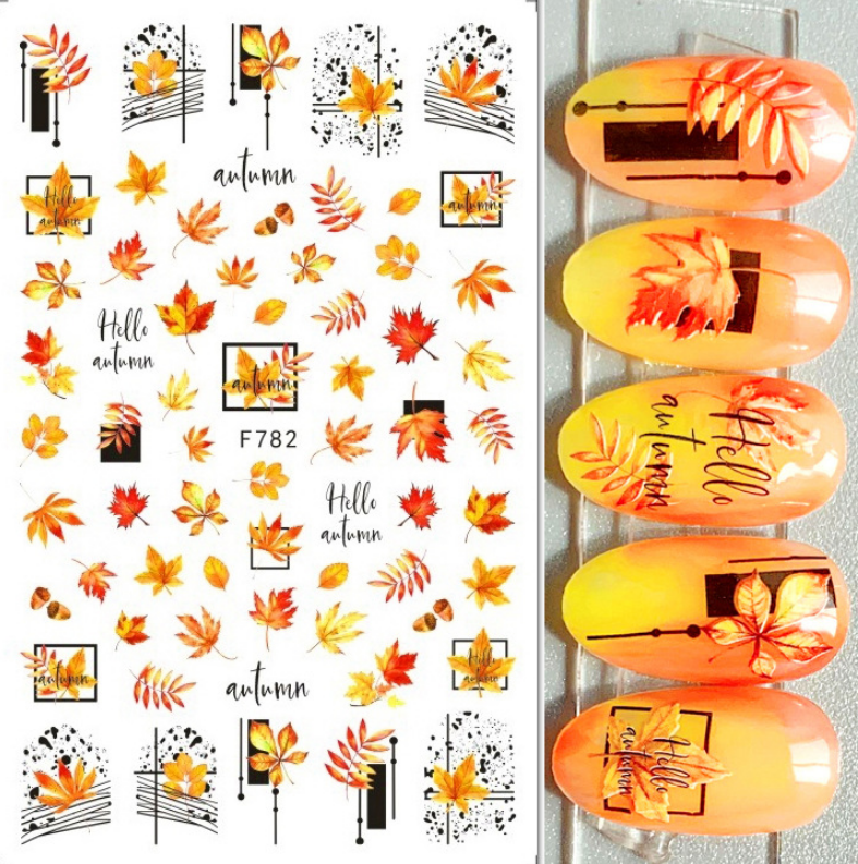 Nail Art Stickers Thanksgiving Autumn Winter Fall Flower Floral Fern ...