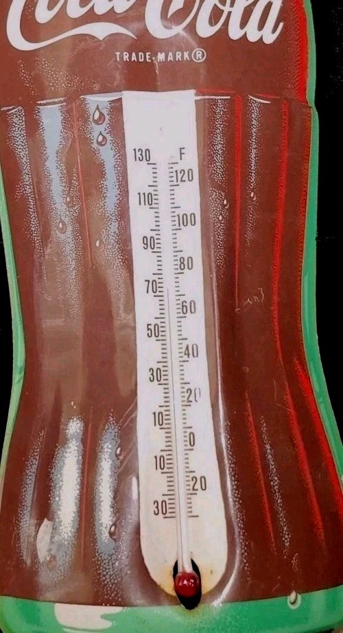 Vintage 1950 Metal Coca-Cola Bottle Thermometer, 17" Tall Tin ...