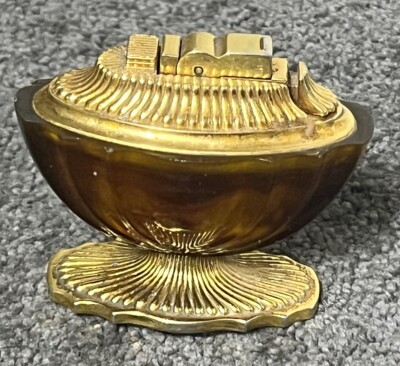 Vintage ASR Faux Tortoise Shell Brass ASCOT Table Lighter Paperweight ...