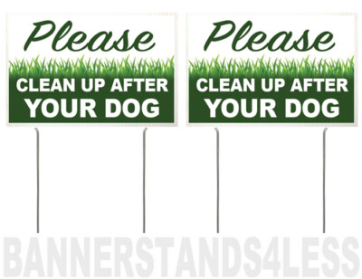 8x12 Inch PLEASE CLEAN UP AFTER YOUR DOG Yard Sign with Stake - 2 PACK ...