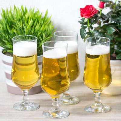 Set of 4 Stemmed Clear Glass Tall 35cl Summer Beer Glasses Juice Cider ...