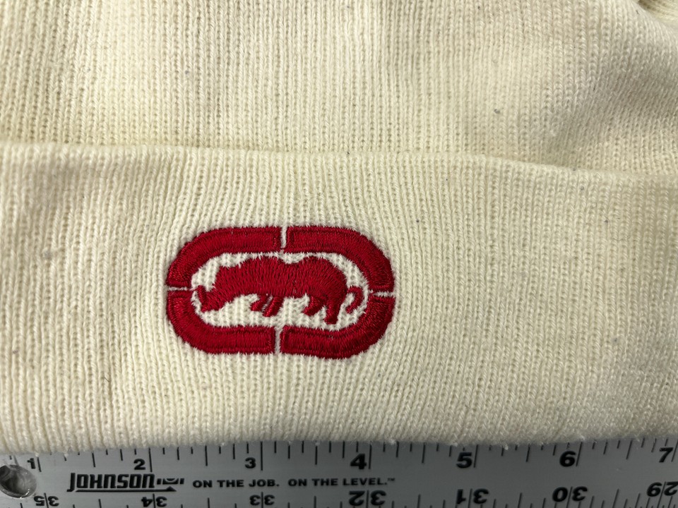 Ecko Unltd Beanie Toque Youth Ivory Red Embroidered Acrylic Knit Ski ...