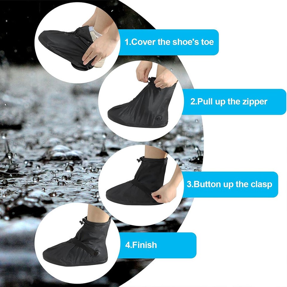 Reusable Rain Shoe Covers Waterproof Zipper Overshoes Boots Anti-Slip ...