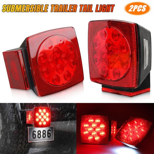 1Pair Rear LED Submersible Square Trailer Tail Lights Kit for Truck ...
