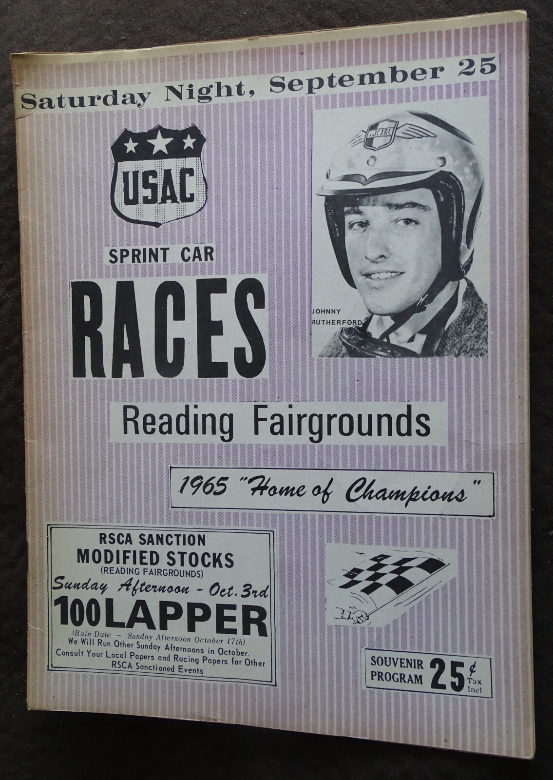 1965 USAC Sprint Car Races Program READING FAIRGROUNDS Johnny ...