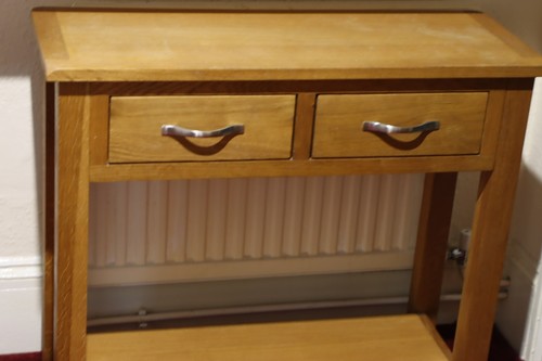 SOLID OAK CONSOLE TABLE WITH 2 TOP DRAWS H 74 CM W 81 CM 30 D NOT VENEER. | eBay UK