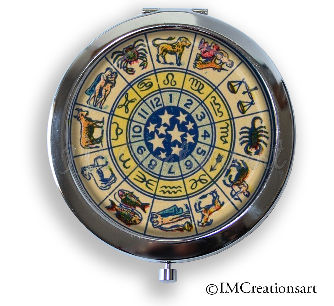 Vintage Zodiac Compact Mirror Occult Celestial Astrology - Make Up ...
