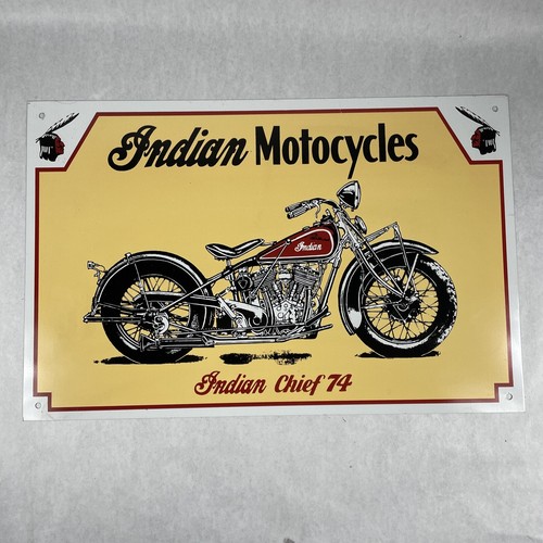 Vintage Indian Chief '74 Metal Motorcycle Sign Collectible Garage Shop ...