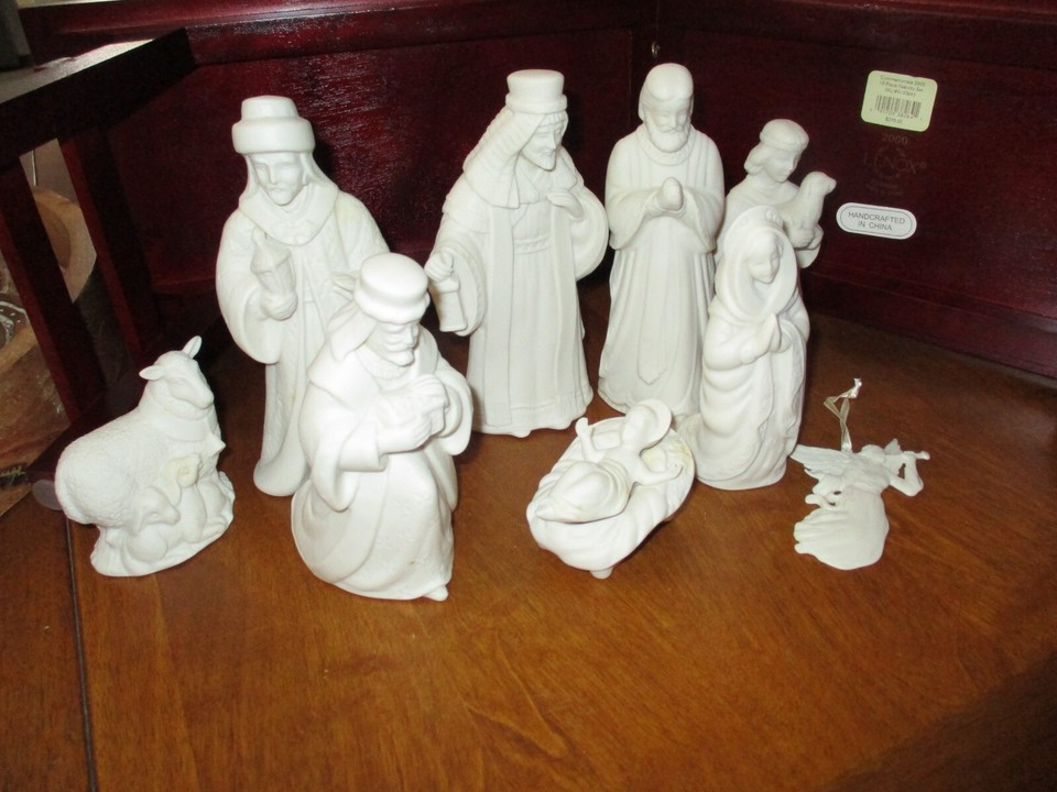 2000 lenox manger christmas nativity wood and white bisque porcelain ...