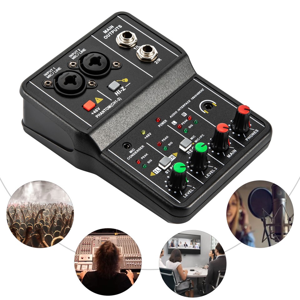 4/2 Channel Mini Audio Mixer Bluetooth USB DJ Console + Sound Card ...