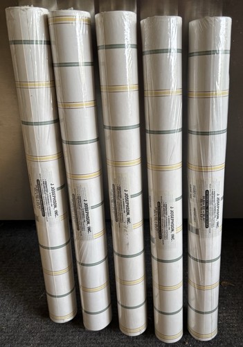 Vtg J JOSEPHSON Wallpaper 5 Double Rolls Vinyl White Green/Yellow/Gold ...