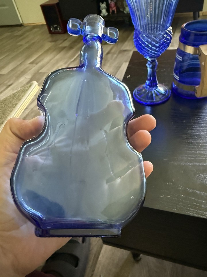 Vintage Cobalt Blue Glass Bottle Musical Instrument Violin Cello 8 ...