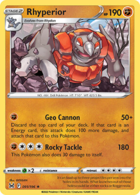 Rhyperior 091/196 Rare Lost Origin Pokemon TCG | eBay