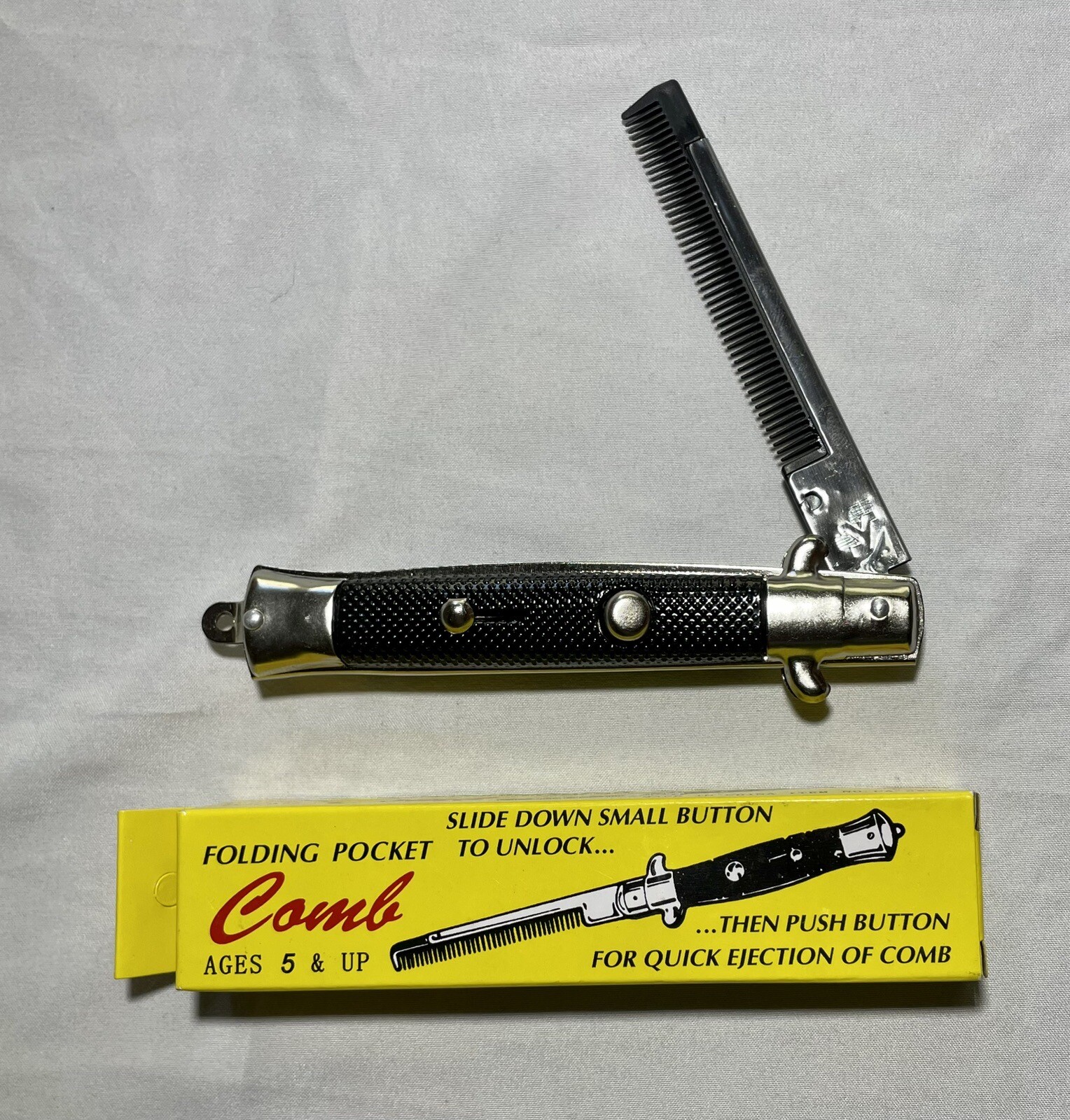 Novelty Switchblade Folding Pocket Comb Push Button Automatic 9" FUN ...