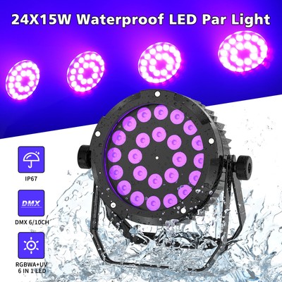 IP67 Waterproof LED Par Can Light 24x15W RGBWA+UV Outdoor Stage Lights ...