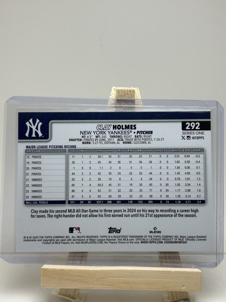 2025 Topps Series 1 Silver Crackle CLAY HOLMES #292 New York Yankees | eBay