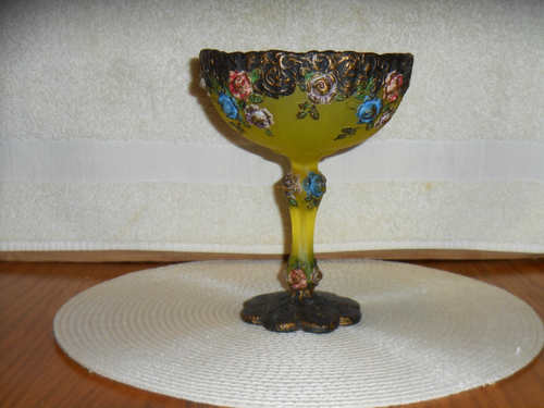 Antique/Vintage Satin Overlay Raised Design Green 8" Pedestal Compote ...