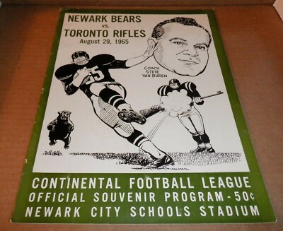 1965 NEWARK BEARS v TORONTO RIFLES PROGRAM FOOTBALL STEVE V BUREN COVER ...