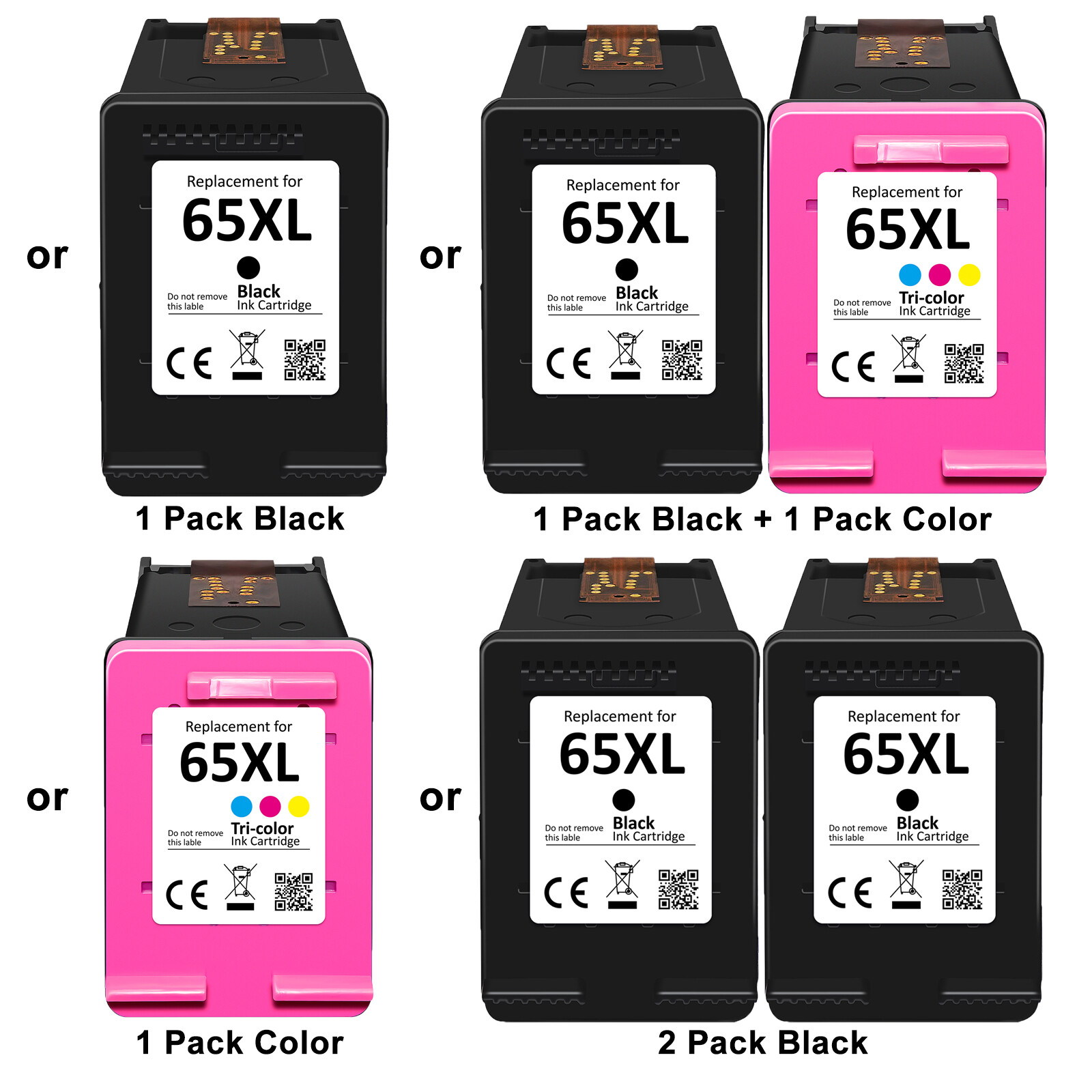 65XL 65 XL Black Color Ink Cartridge For HP Deskjet 2652 2655 3752 3755 ...