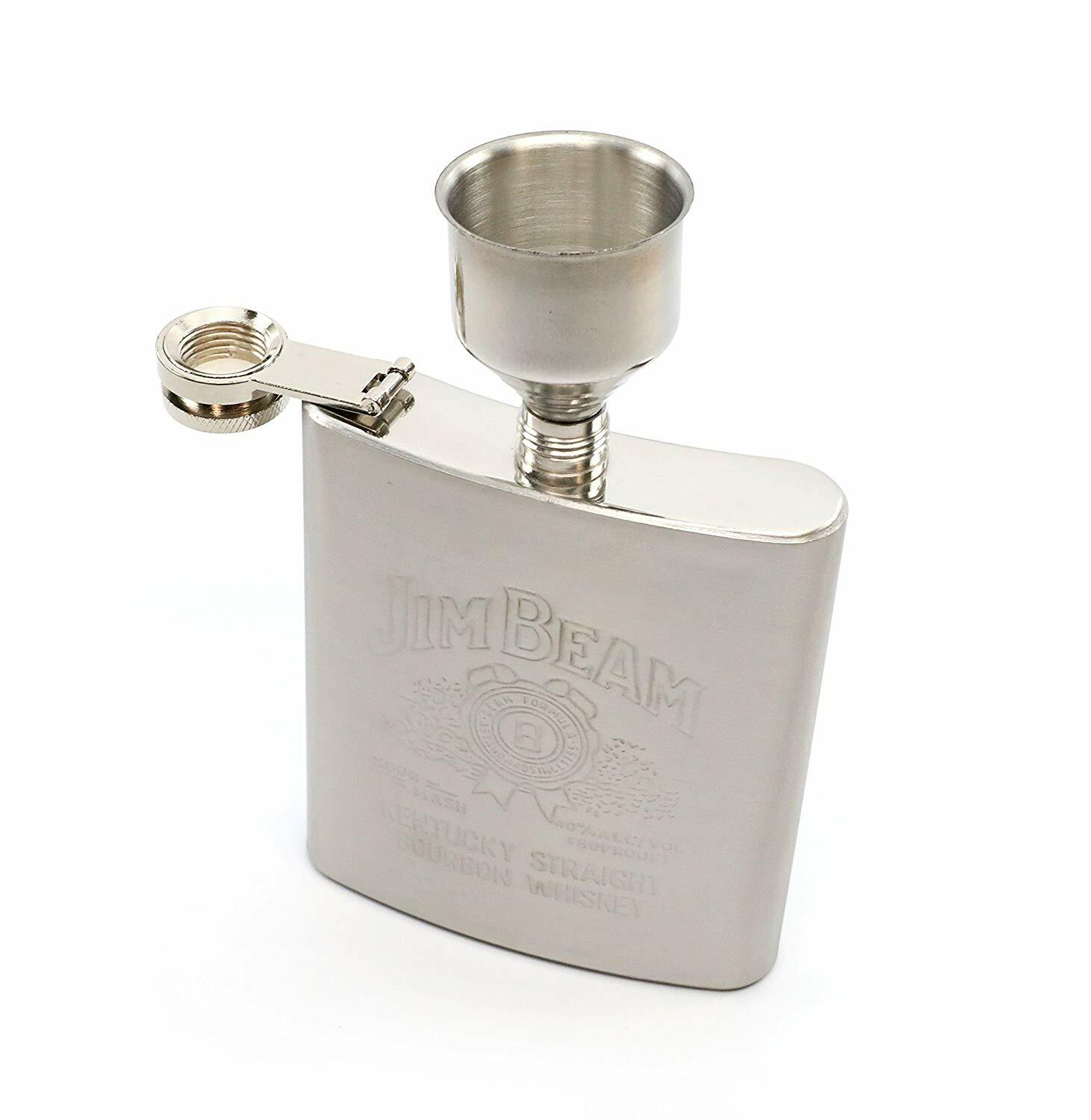 Stainless Steel Jim Beam 7 Oz Alcohol Whisky Hip Flask with Funnel | eBay