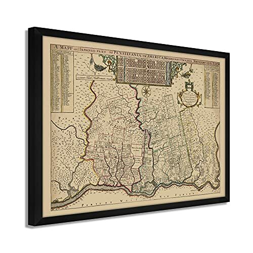1687 Map of Pennsylvania - Framed Vintage Pennsylvania Map Wall Art ...