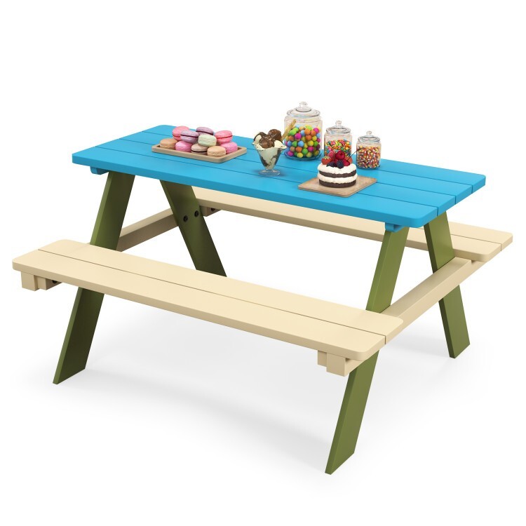 Kids Activity Play Picnic Table & Wooden Bench Toddler Room Dining ...