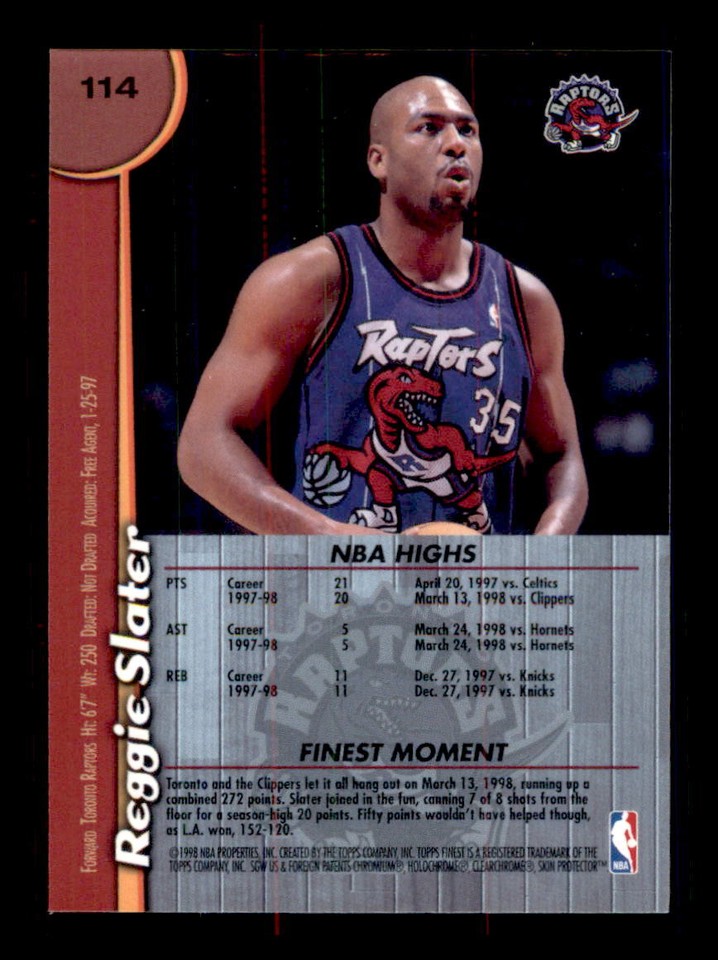 1998 Basketball Finest Reggie Slater Toronto Raptors #114 2 | eBay