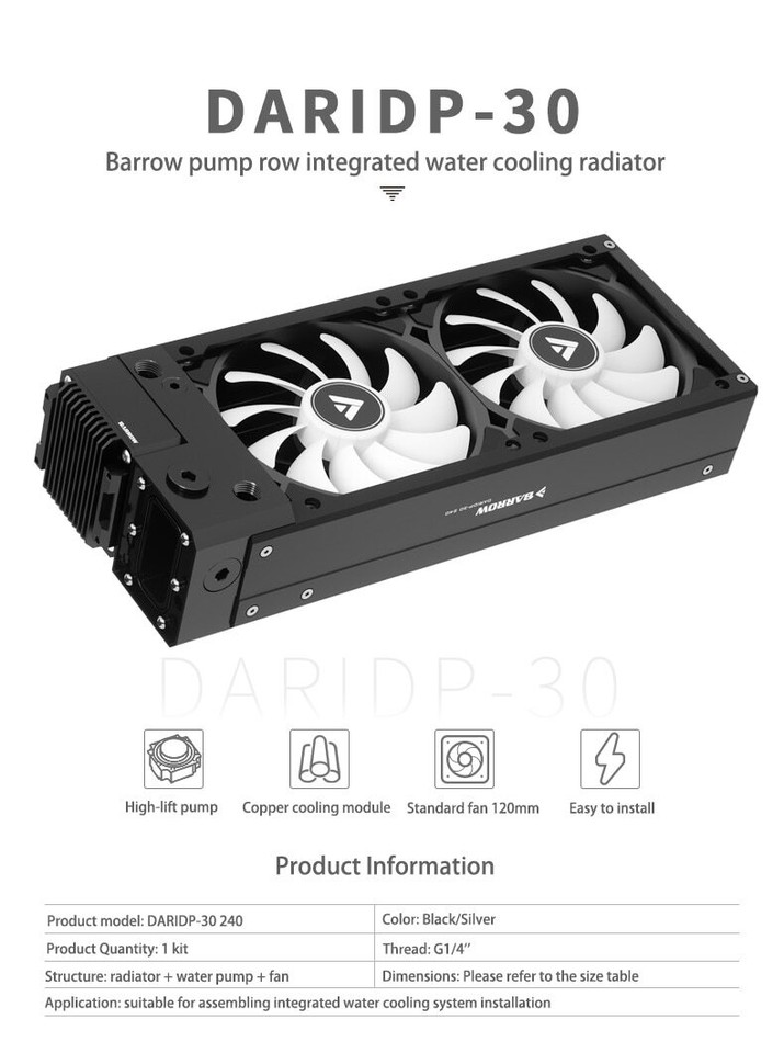 Barrow 240mm x 30mm Pump integrated radiator water cooling devices ...