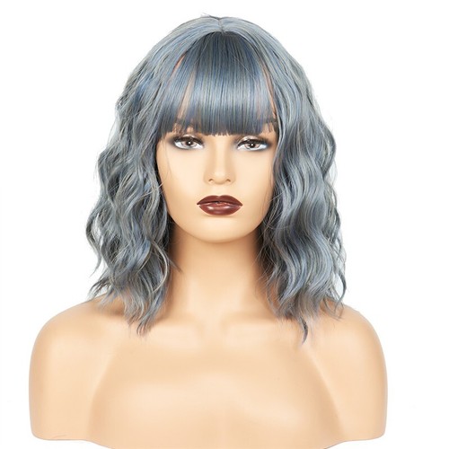 12" Long Ash Grey Cute Short Bob Wigs Capless Wig Natural Look Party ...