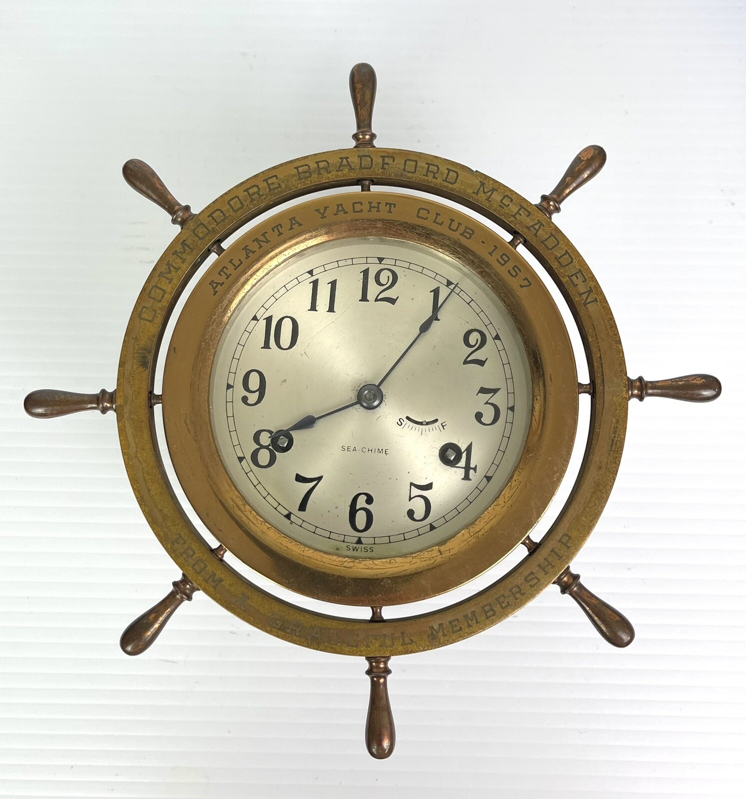 RARE Vintage Sea Chime 1957 Ships Wheel Brass Swiss Made Clock NO KEY ...