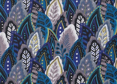 BTY Fabri-Quilt MARIMBA Blue Blk Small Foliage 100% Cotton Quilt Fabric ...