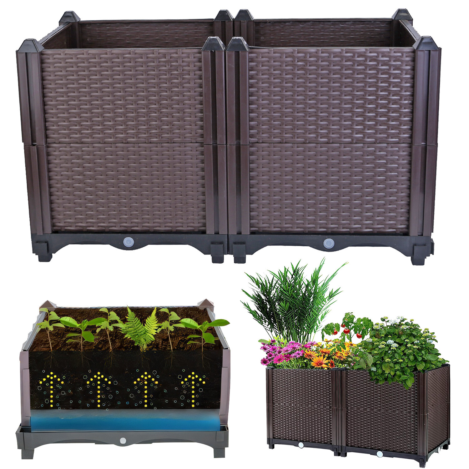 Outdoor Raised Garden Bed Herbs Patio Grow Planter Box with Self ...