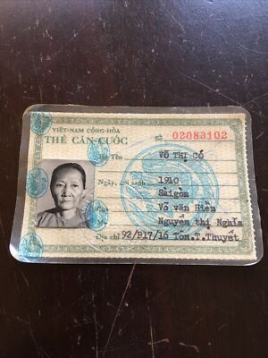 Orig South Vietnam Civilian ID Card Guarantee War Issue Lady From ...