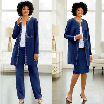 20W PLUS Ashro Navy Blue Gold 3 Piece Khloelle Wardrober Skirt and Pant ...