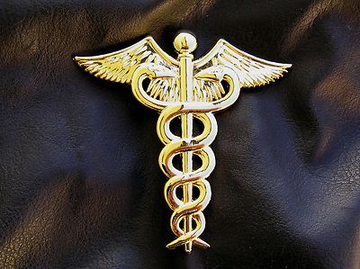 DOCTOR MEDICAL GOLD LOGO - 3 inch Caduceus METAL CAR EMBLEM *NEW ...