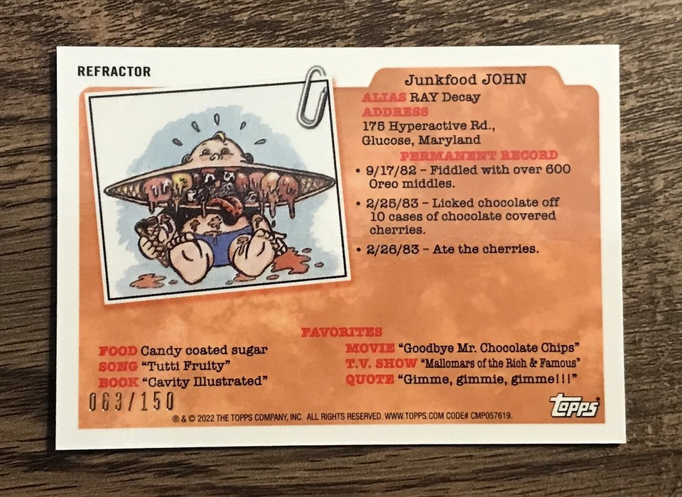 2022 Garbage Pail Kids Chrome 5 X-Fractor Refractor 63/150 Lucas Mucus ...