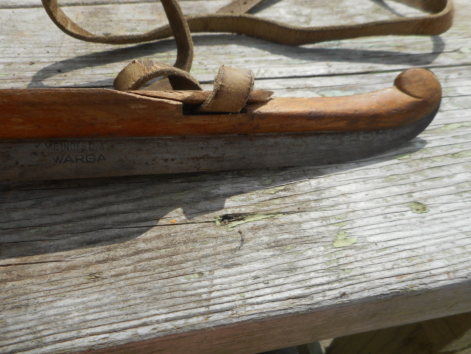 Primitive Antique Dutch Wooden Ice Skates w Leather Warga Kees ...