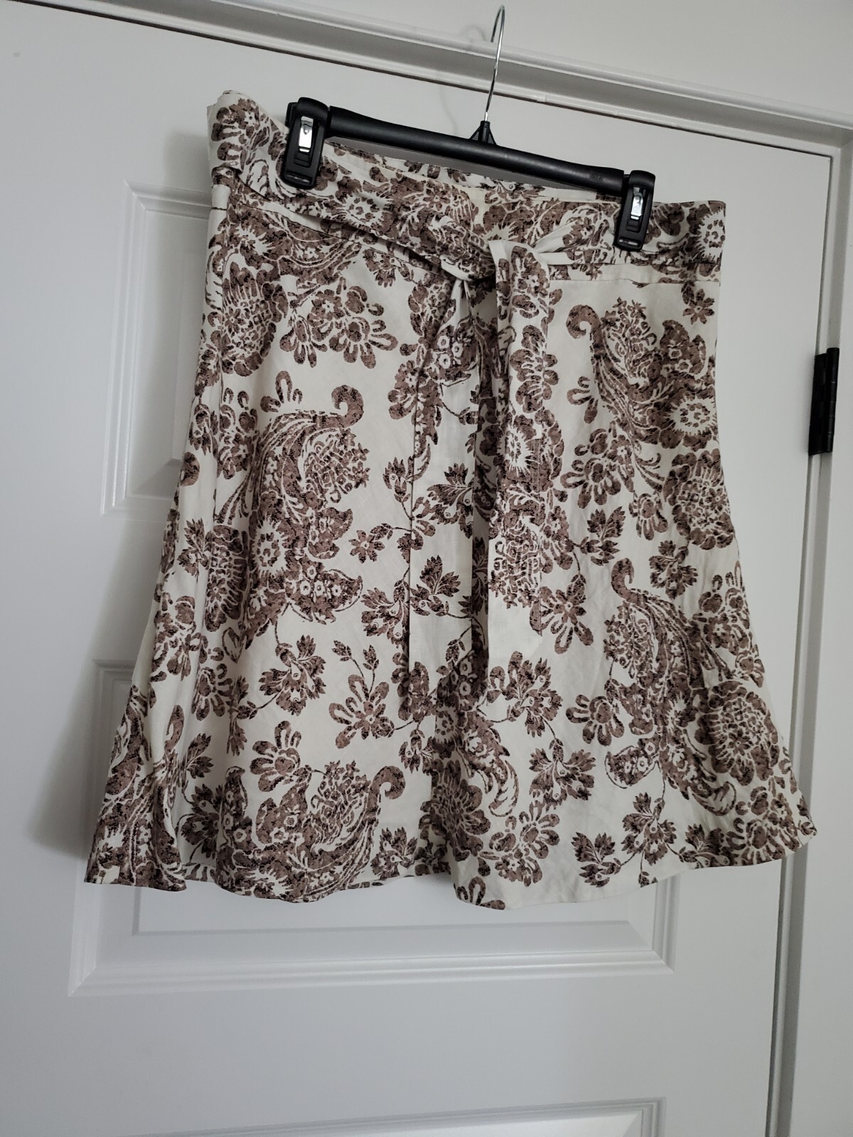 Merona 100% Linen White Brown Paisley Midi Tie Belt S… - Gem