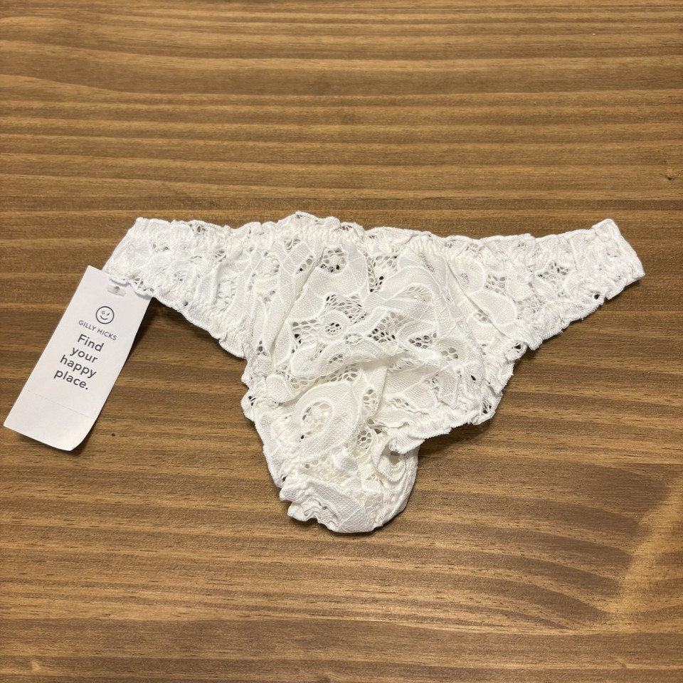 Gilly Hicks White Lace Ruffle Thong Underwear XS NWT | eBay