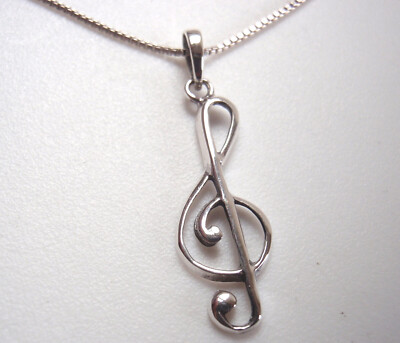 Small Treble Clef 925 Sterling Silver Pendant composition music song ...