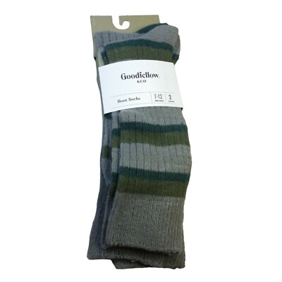 Goodfellow & Co Boot Crew Socks 2-Pack Green Gray Stripes Soft Comfy ...