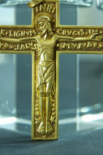 Modernist french religious Bronze pectoral cross crucifix signed PY Art ...