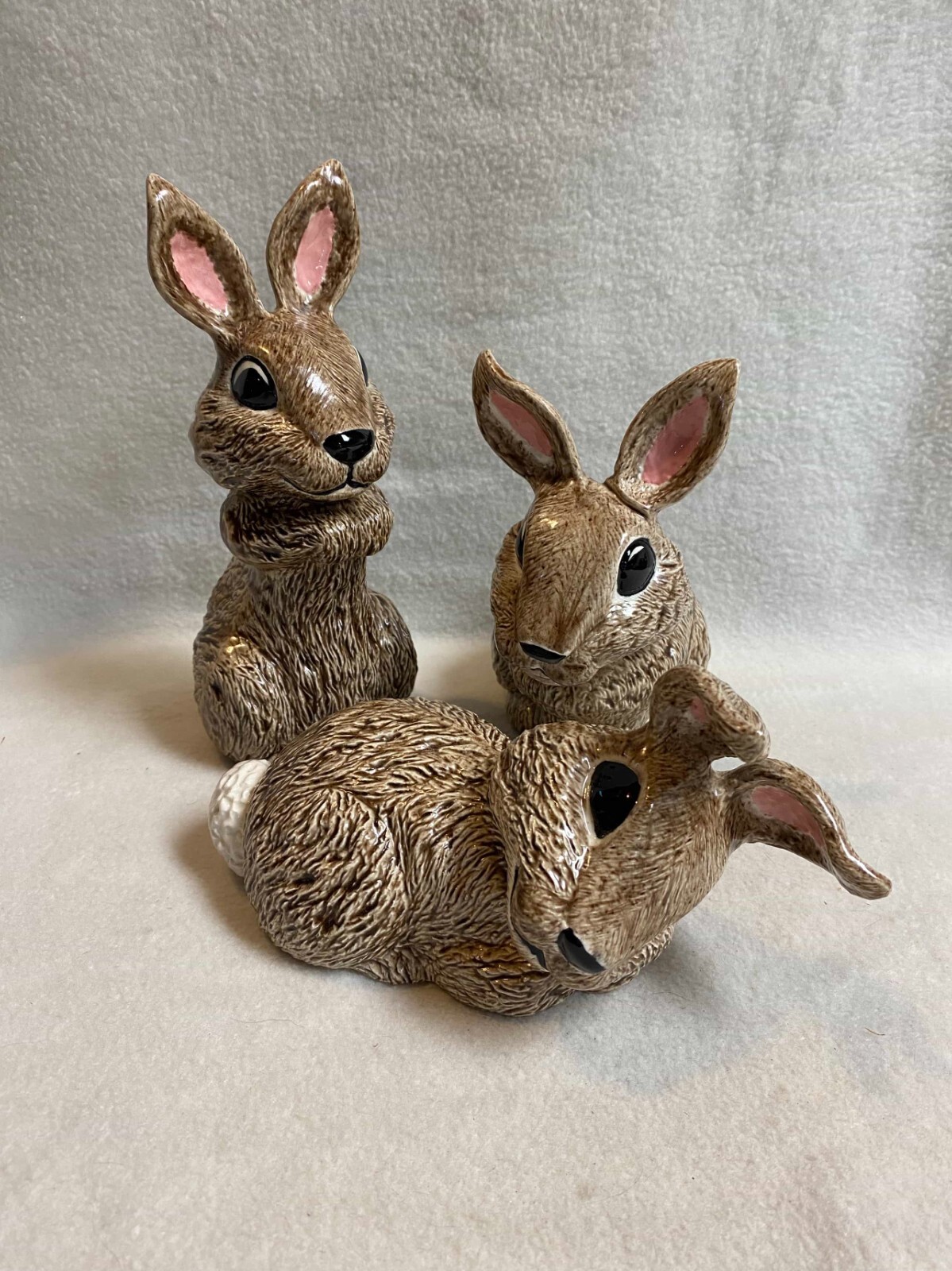 Cute Hand-painted Ceramic Brown Bunnies - Set of 3 | eBay