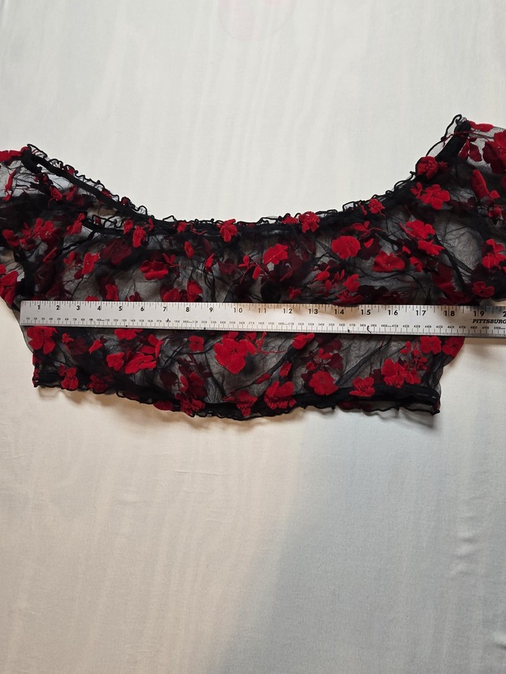 Sheer Black Lace Red Velvet Milkmaid Top Sexy XL Pinup Boudoir | eBay