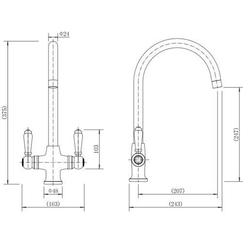 Traditional Mono Kitchen Sink Mixer Tap Twin Ceramic Lever Brushed ...