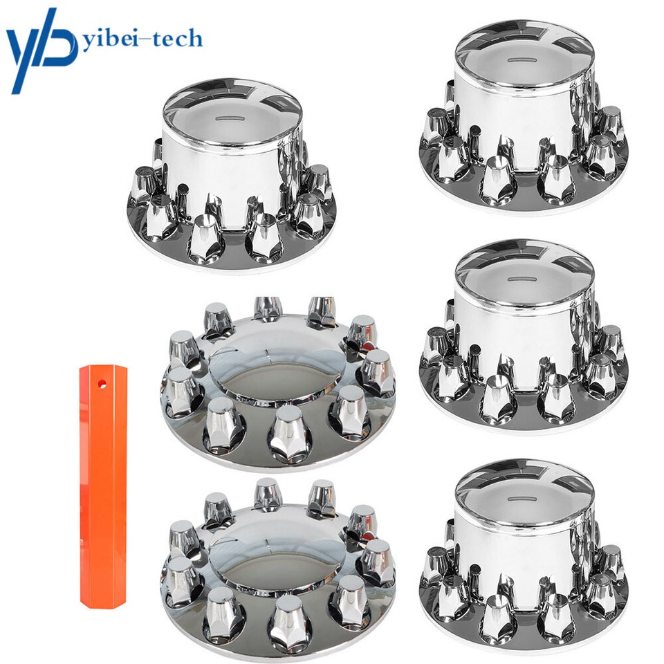Chrome Hub Cover Semi Truck Wheel Kit Axle Cover 33mm Lug Front & Rear ...