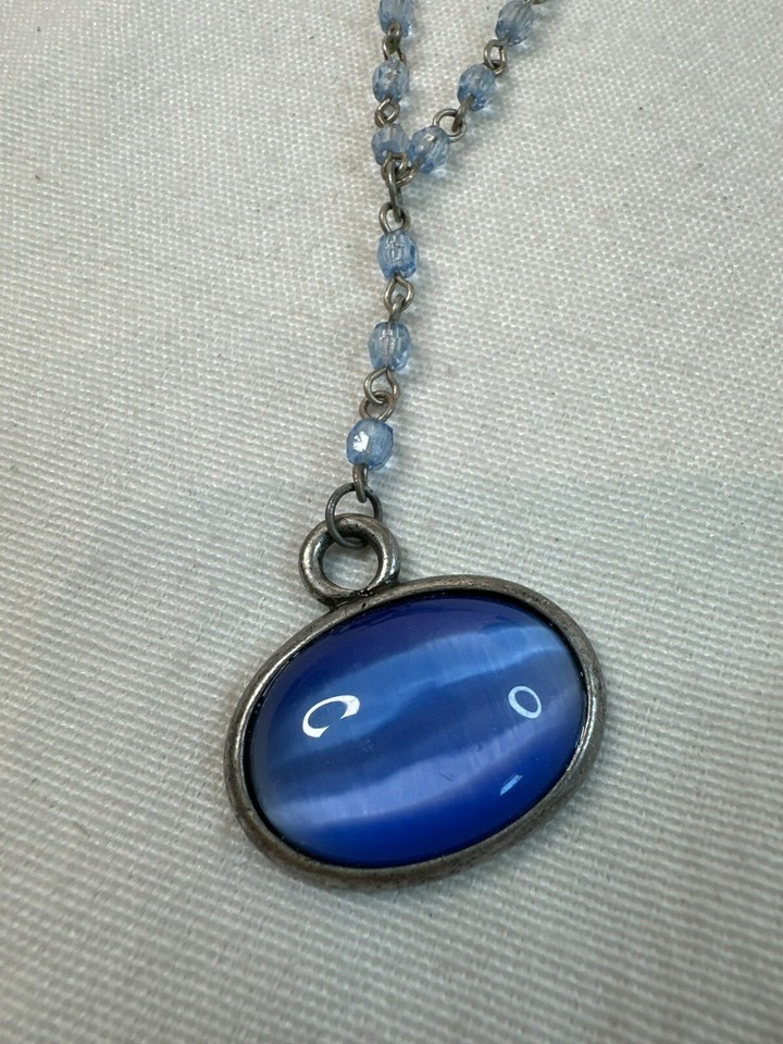 Blue Oval Pendant Necklace By Claires Silver Tone Light Blue Beads ...